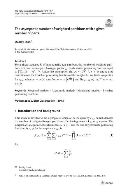 (PDF) The asymptotic number of weighted partitions with a given number of parts