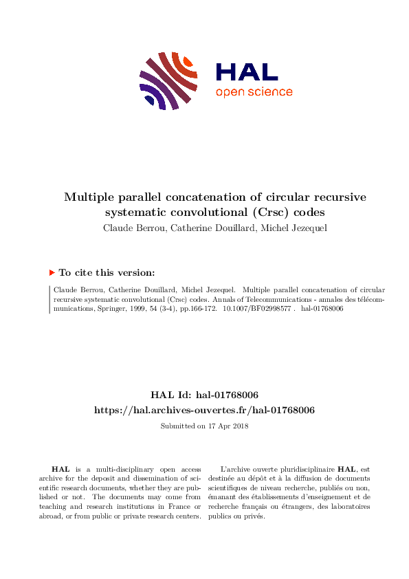 Pdf Multiple Parallel Concatenation Of Circular Recursive Systematic