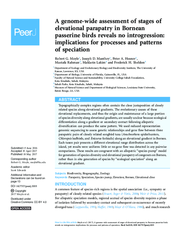 (PDF) A genome-wide assessment of stages of elevational parapatry in ...