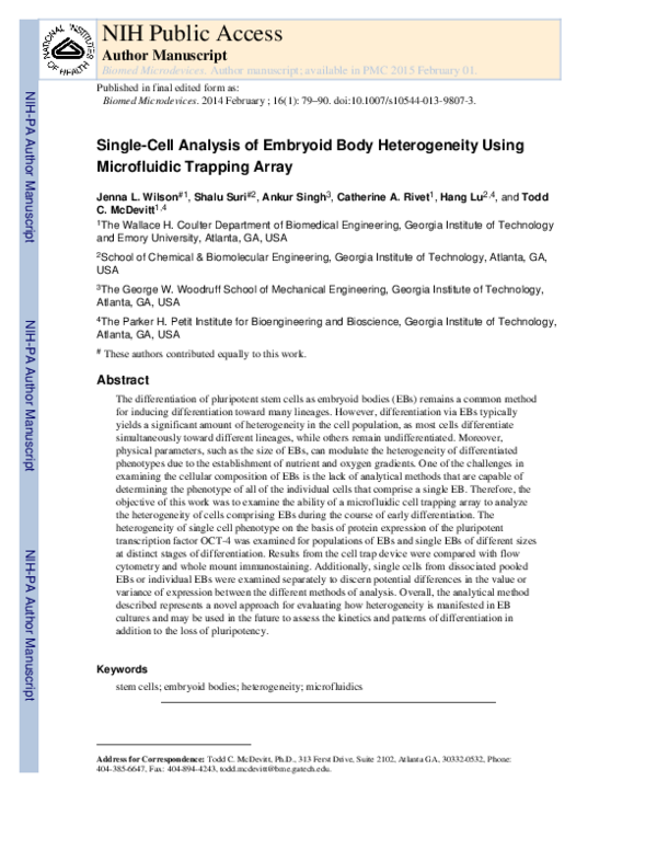 (PDF) Single-cell analysis of embryoid body heterogeneity using ...