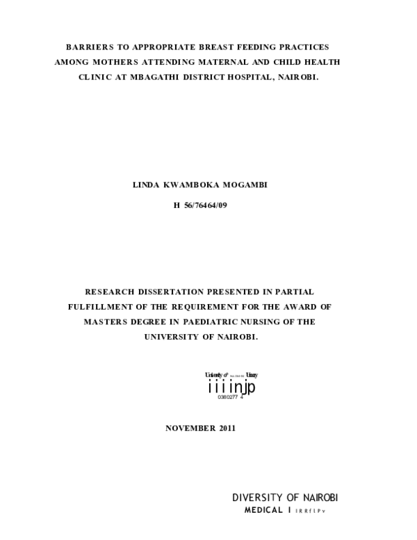 (PDF) Barriers to appropriate breast feeding practices among mothers attending maternal and ...