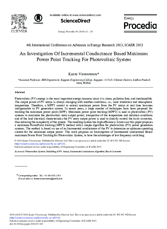 (PDF) An Investigation of Incremental Conductance based Maximum Power Point Tracking for ...