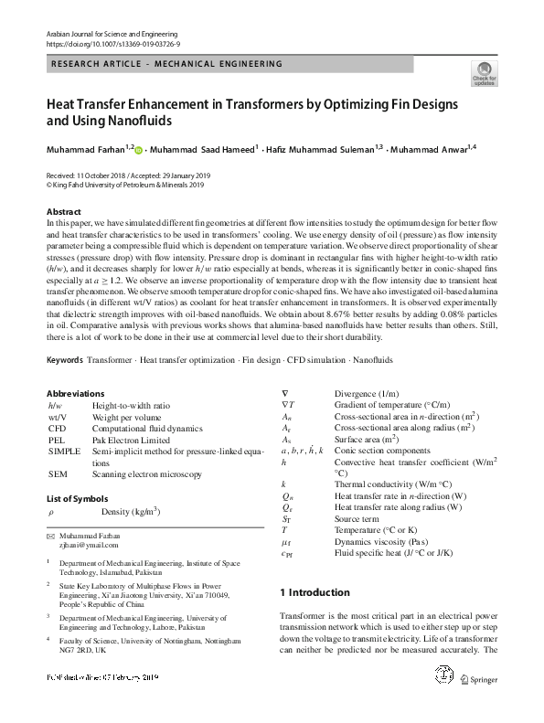 (PDF) Heat Transfer Enhancement in Transformers by Optimizing Fin ...