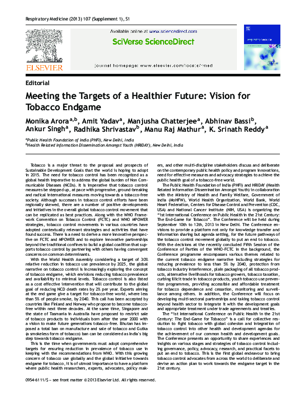 (PDF) Tobacco Endgame: Strategies for a Healthier Future