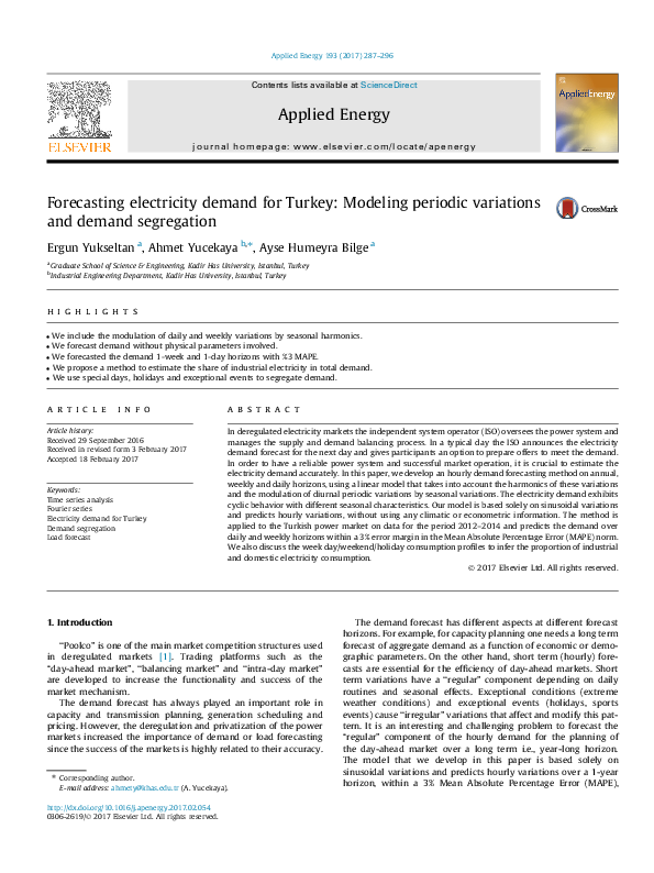 (PDF) Forecasting Turkey's Electricity Demand Variations