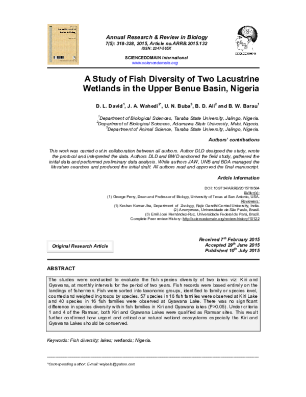 (PDF) A Study of Fish Diversity of Two Lacustrine Wetlands in the Upper ...