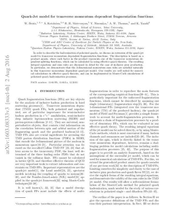 (PDF) Quark-jet model for transverse momentum dependent fragmentation functions