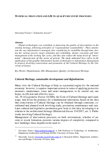 (PDF) Technical innovation and GIS to qualify recovery processes