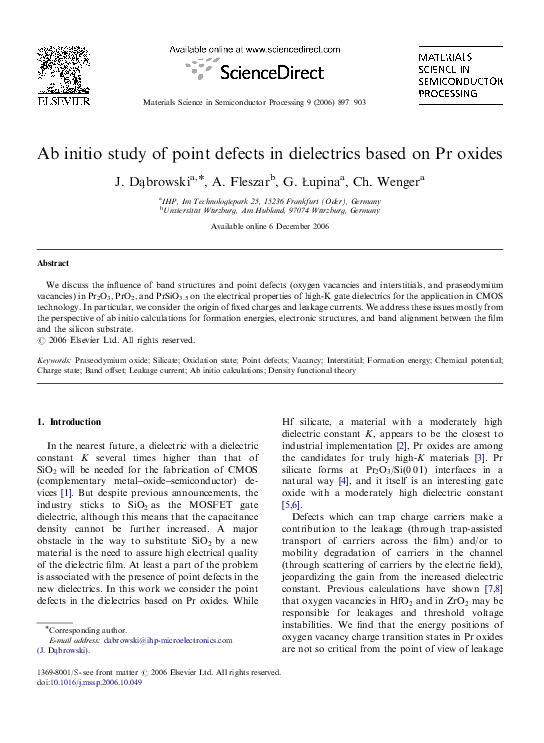 (PDF) Ab initio study of point defects in dielectrics based on Pr oxides