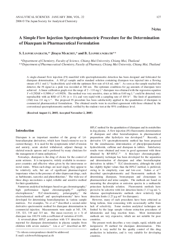 Pdf A Simple Flow Injection Spectrophotometric Procedure For The Determination Of Diazepam In