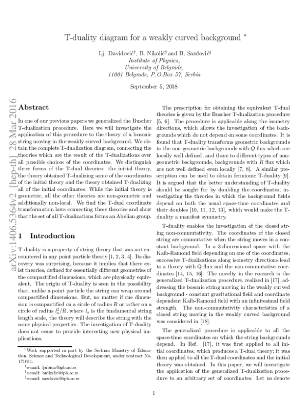 (PDF) T-duality diagram for a weakly curved background