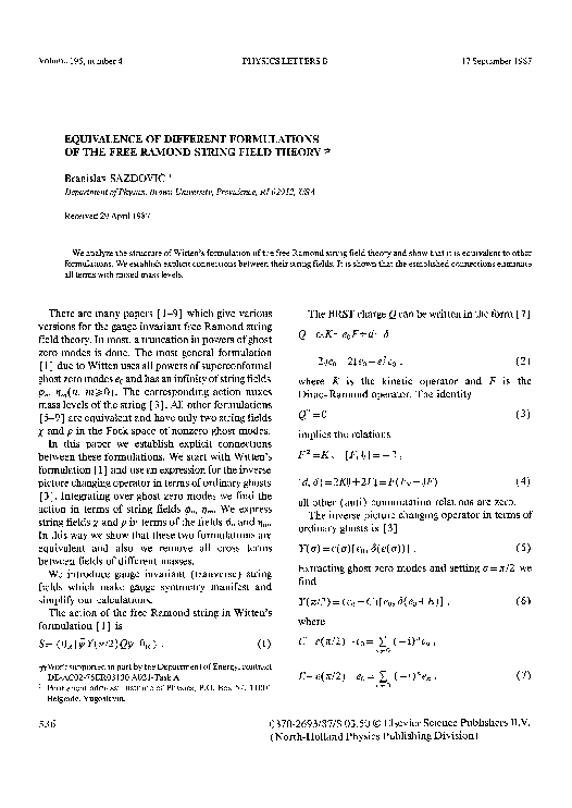 (PDF) Equivalence of different formulations of the free Ramond string field theory