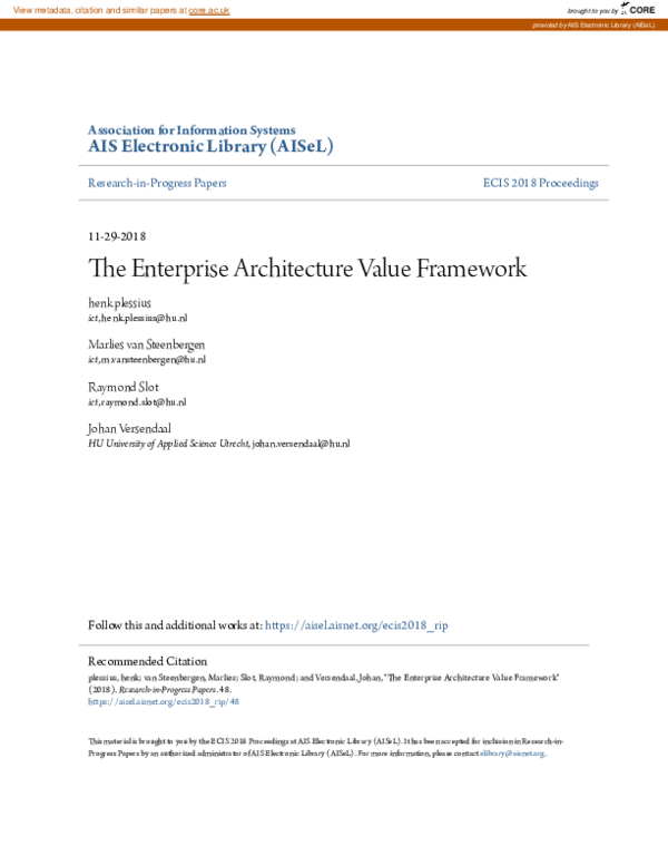 (PDF) The Enterprise Architecture Value Framework
