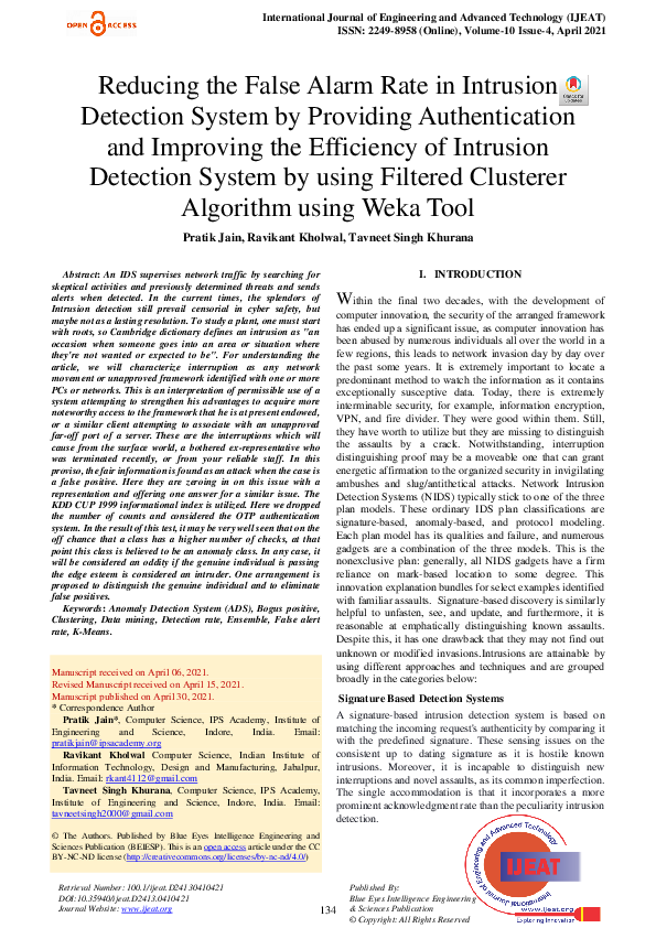 (PDF) Reducing the False Alarm Rate in Intrusion Detection System by Providing Authentication ...