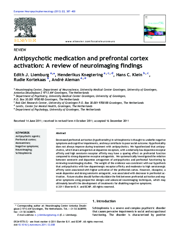 (PDF) Antipsychotic medication and prefrontal cortex activation: A ...