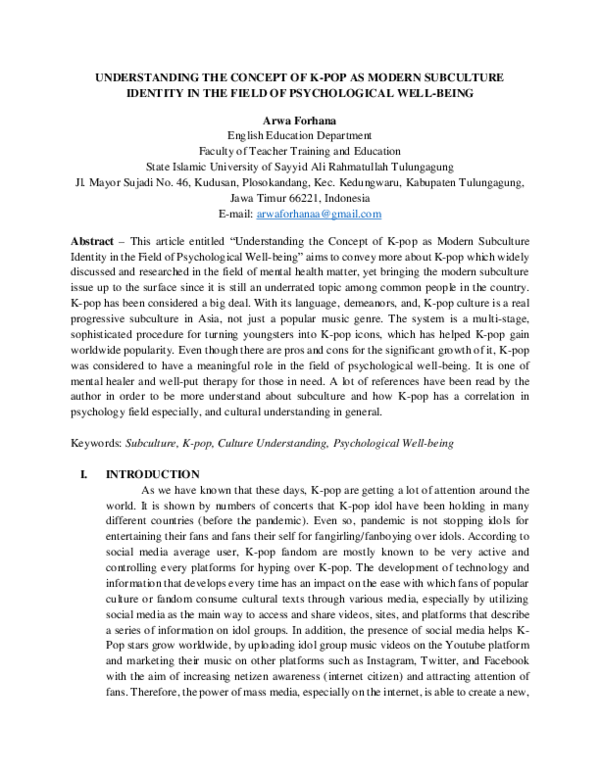 (PDF) UNDERSTANDING THE CONCEPT OF K-POP AS MODERN SUBCULTURE IDENTITY ...