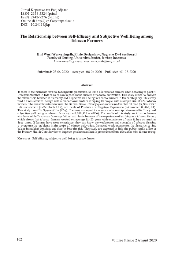 (PDF) The Relationship between Self-Efficacy and Subjective Well Being ...