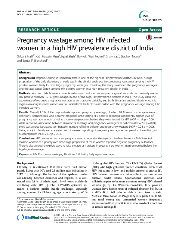 Pdf Pregnancy Wastage Among Hiv Infected Women In A High Hiv