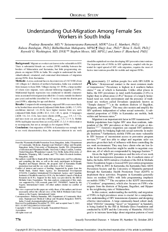Pdf Understanding Out Migration Among Female Sex Workers In South India 7780