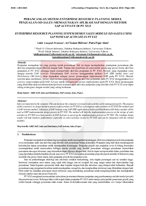 (PDF) Perancangan Sistem Enterprise Resource Planning Modul Penjualan (sd-sales) Menggunakan ...