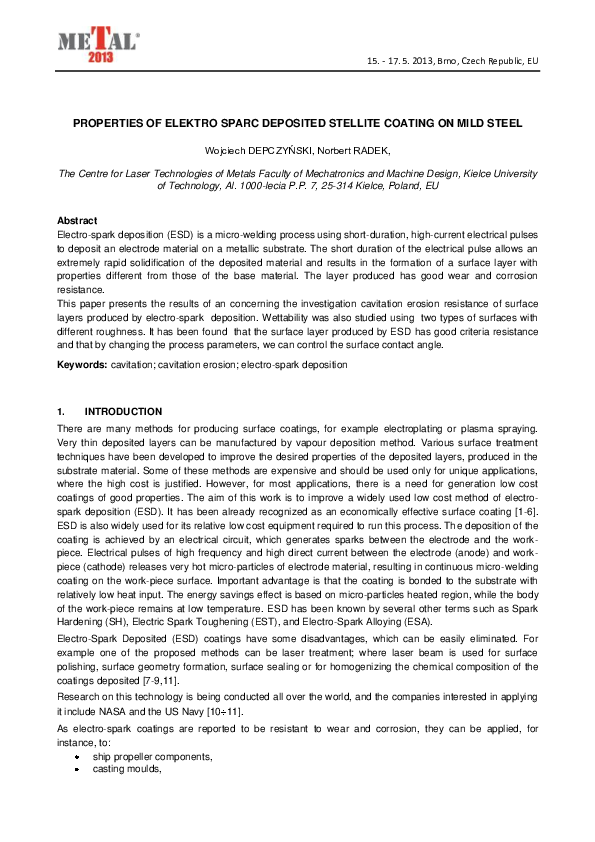 (PDF) Properties of elektro sparc deposited stellite coating on mild steel