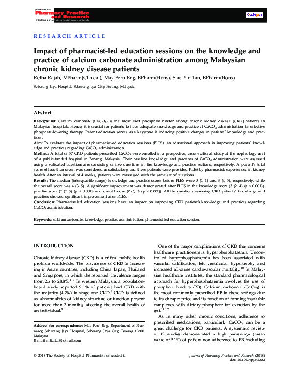 (PDF) Impact of pharmacist‐led education sessions on the knowledge and ...