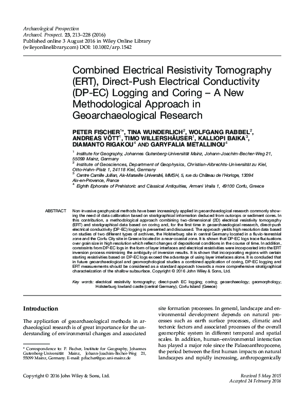 (PDF) Combined Electrical Resistivity Tomography (ERT), Direct-Push ...