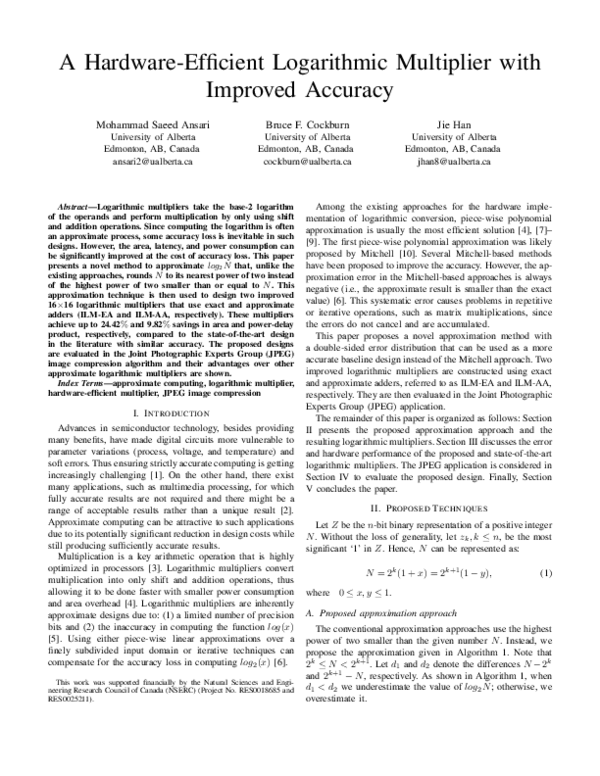 (PDF) A Hardware-Efficient Logarithmic Multiplier with Improved Accuracy