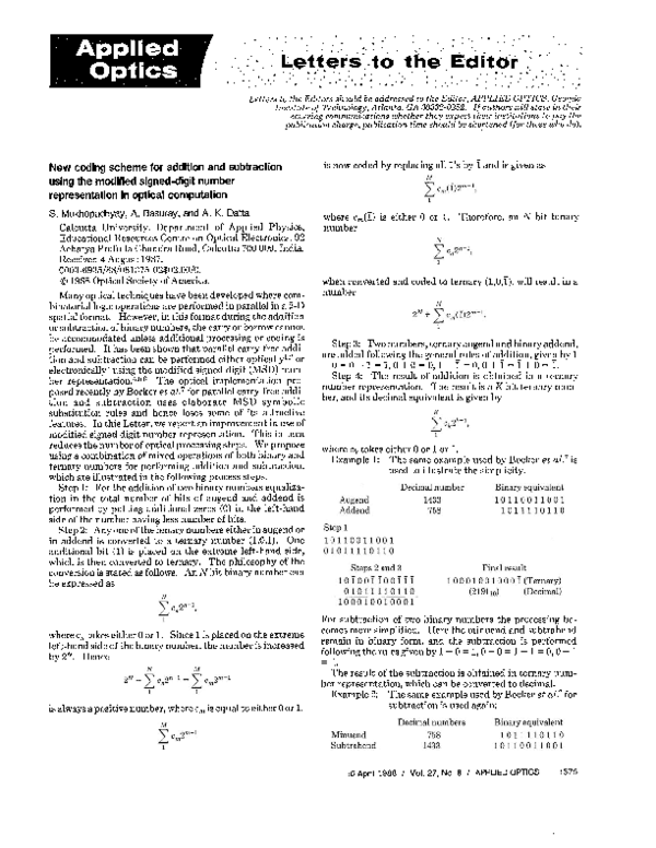 Pdf New Coding Scheme For Addition And Subtraction Using The Modified 5015
