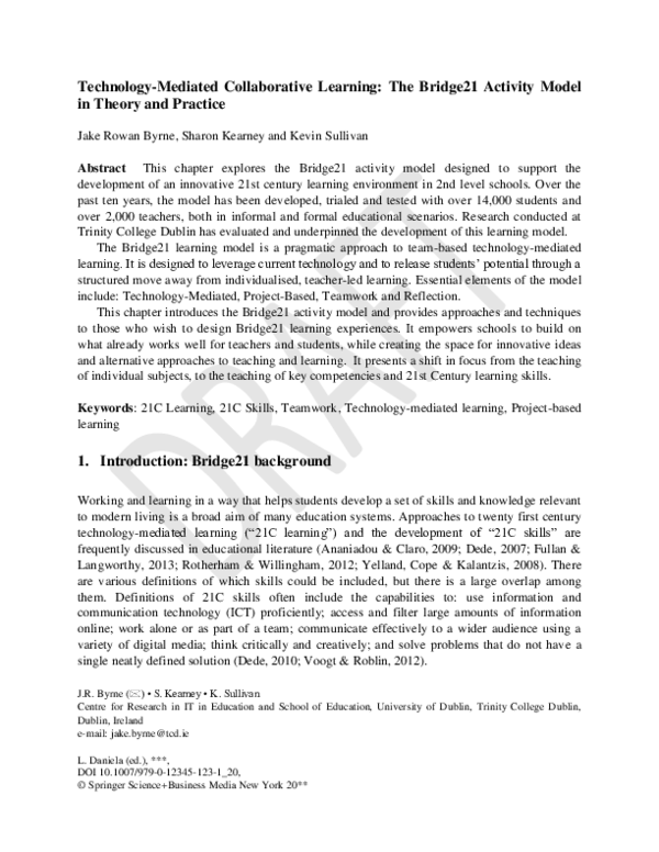 (PDF) Technology-Mediated Collaborative Learning: The Bridge21 Activity Model in Theory and Practice