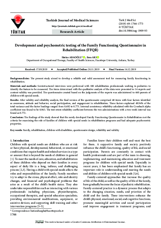 (PDF) Development and psychometric testing of the Family Functioning ...