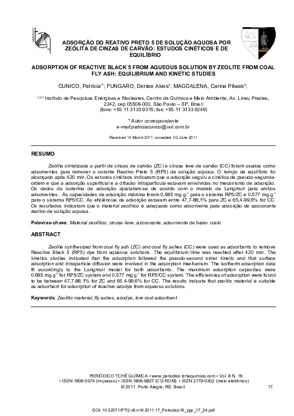 (PDF) Adsorption of Reactive Black 5 from Aqueous Solution by Zeolite from Coal Fly Ash ...