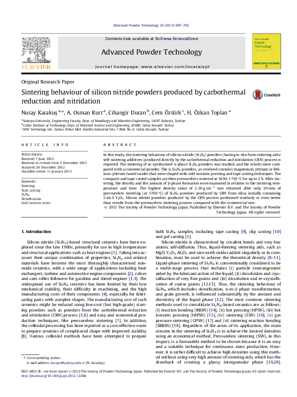 (PDF) Sintering behaviour of silicon nitride powders produced by ...