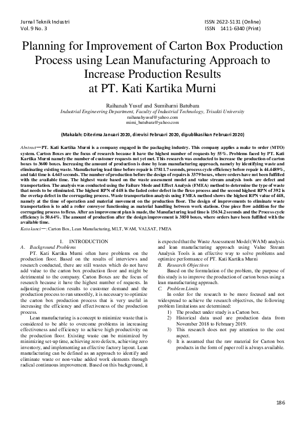 (PDF) Planning for Improvement of Carton Box Production Process using ...