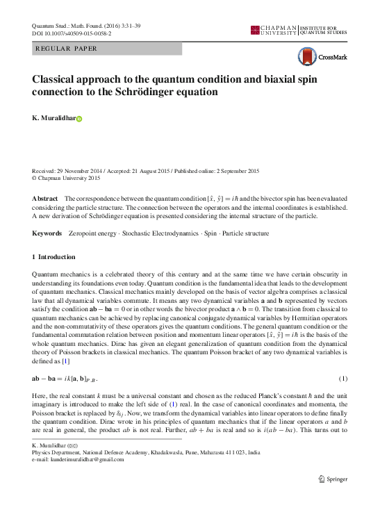 (PDF) Classical approach to the quantum condition and biaxial spin ...