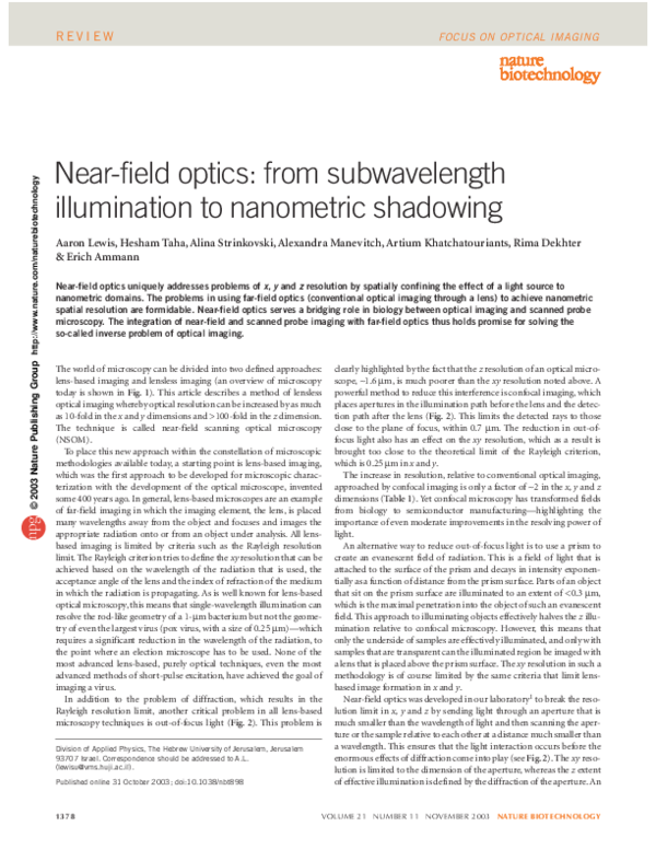 (PDF) Near-field optics: from subwavelength illumination to nanometric ...