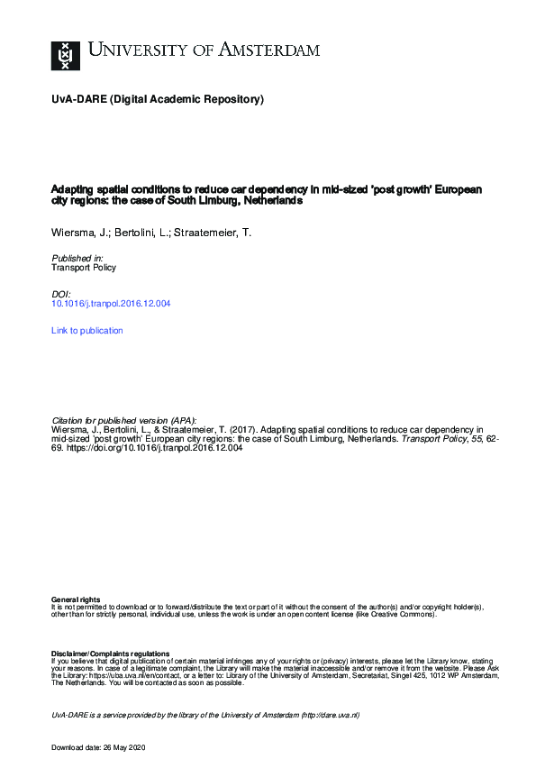 (PDF) Adapting spatial conditions to reduce car dependency in mid-sized ...