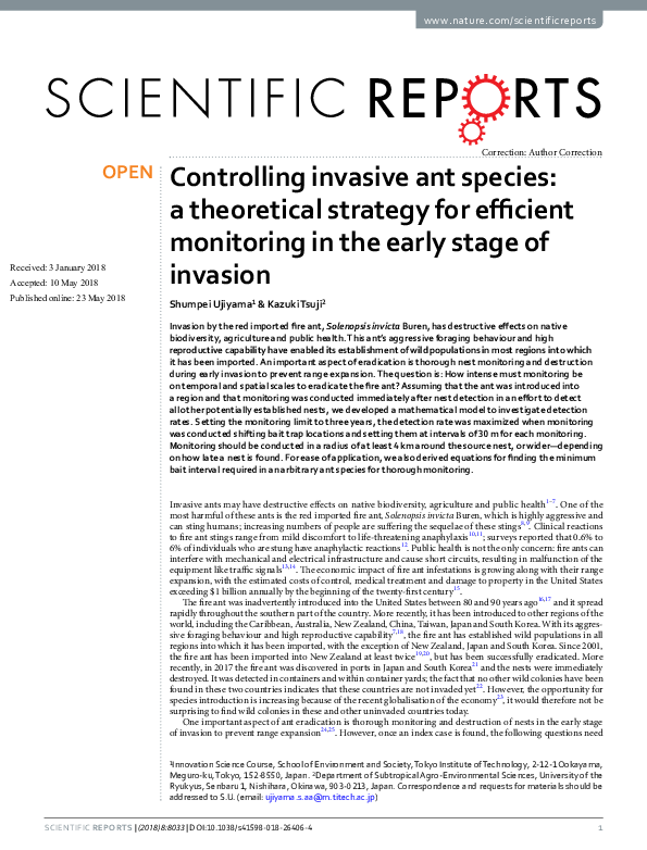 (PDF) Controlling invasive ant species: a theoretical strategy for ...