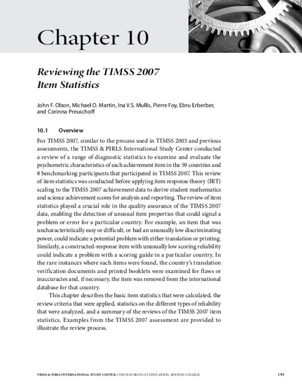 (PDF) Chapter 10 Reviewing the TIMSS 2007 Item Statistics