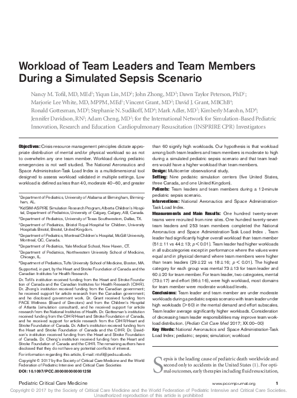 (PDF) Workload of Team Leaders and Team Members During a Simulated ...