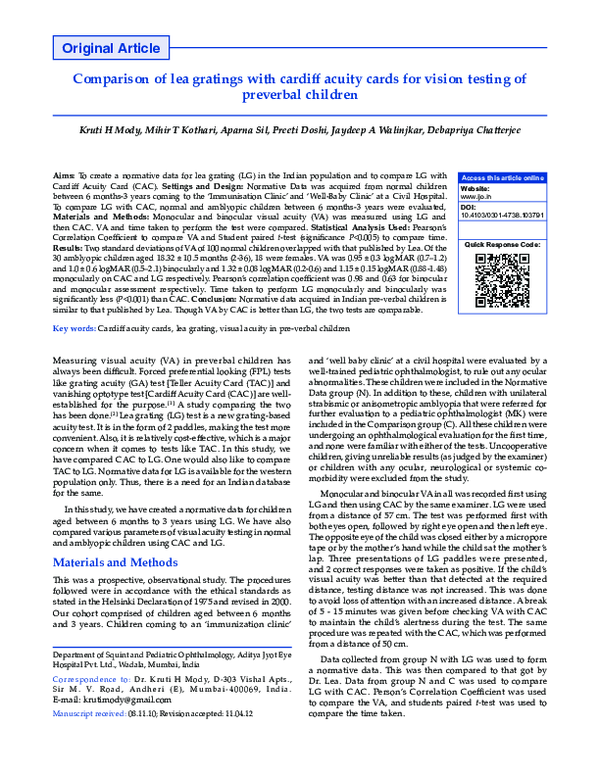 (PDF) Comparison of lea gratings with cardiff acuity cards for vision ...