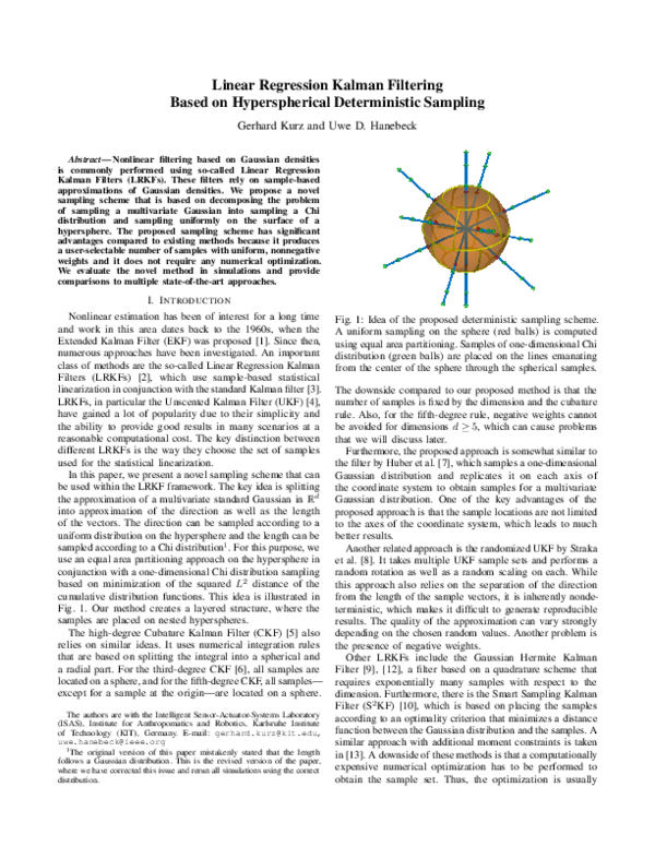 (PDF) Linear regression Kalman filtering based on hyperspherical deterministic sampling