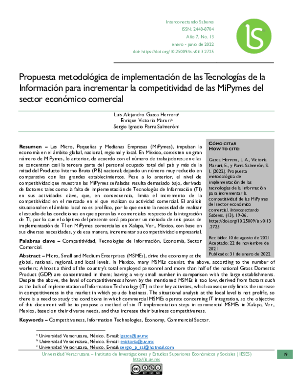 (PDF) Propuesta metodológica de implementación de las Tecnologías de la Información para ...