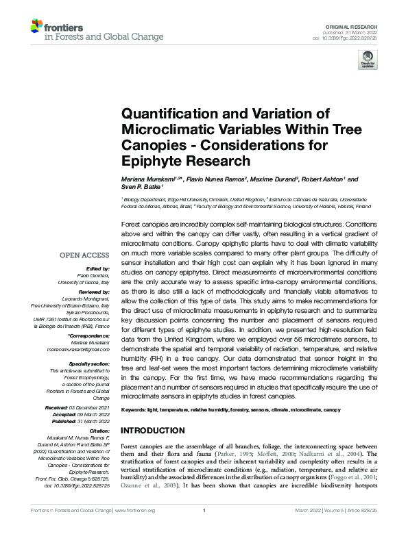 (PDF) Quantification and Variation of Microclimatic Variables Within Tree Canopies ...