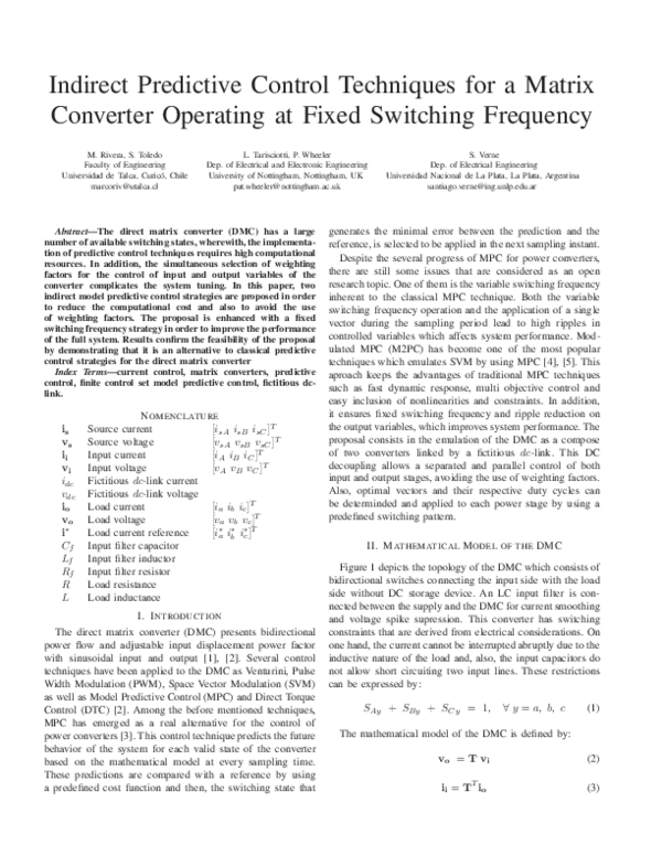 (PDF) Indirect predictive control techniques for a matrix converter ...