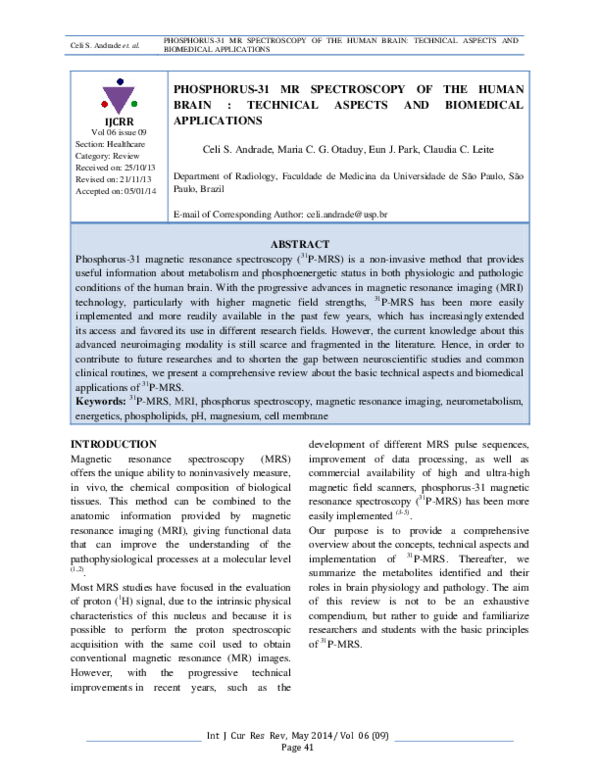 (PDF) Phosphorus-31 MR spectroscopy of the human brain: Technical ...