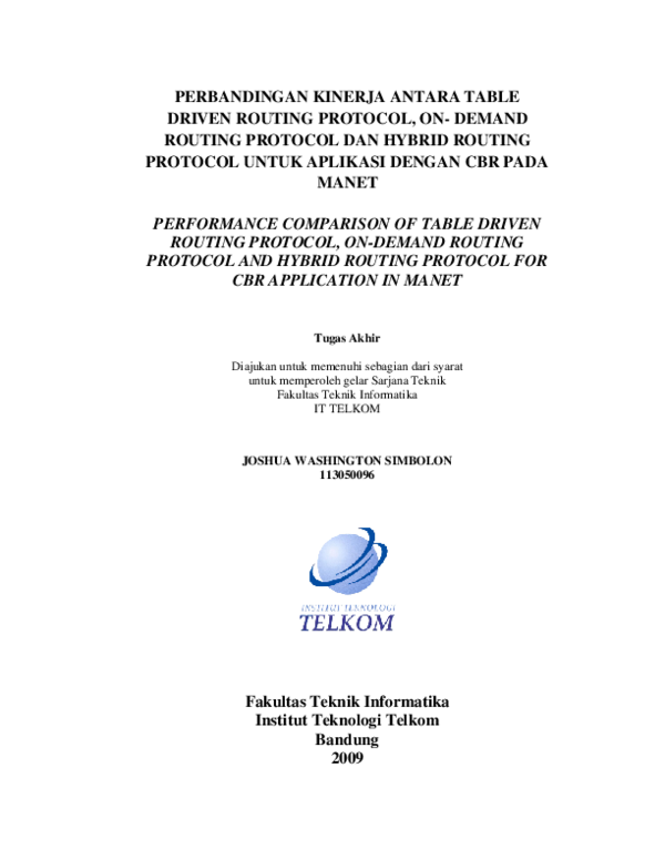 Pdf Perbandingan Kinerja Antara Table Driven Routing Protocol On Demand Routing Protocol Dan