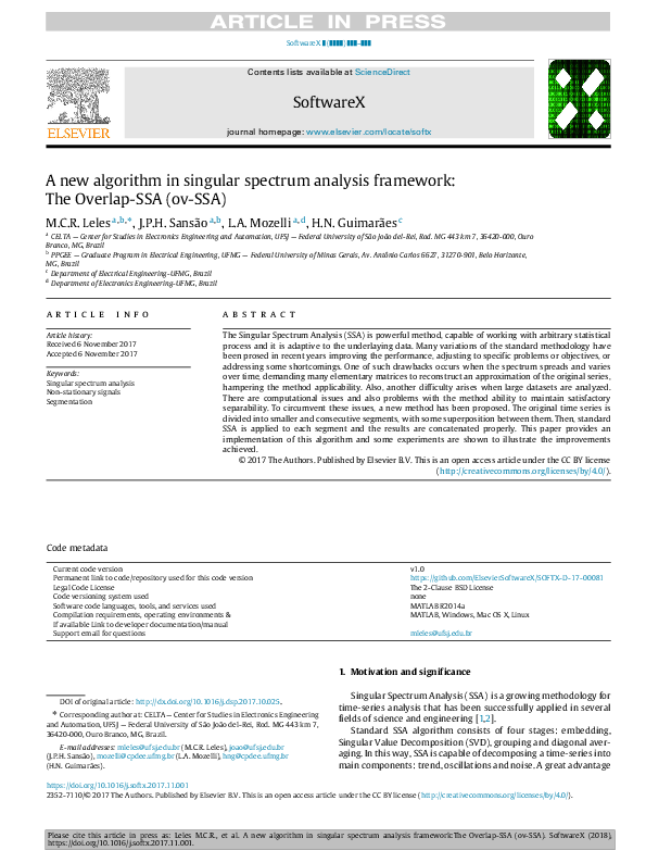 Pdf A New Algorithm In Singular Spectrum Analysis Frameworkthe Overlap Ssa Ov Ssa