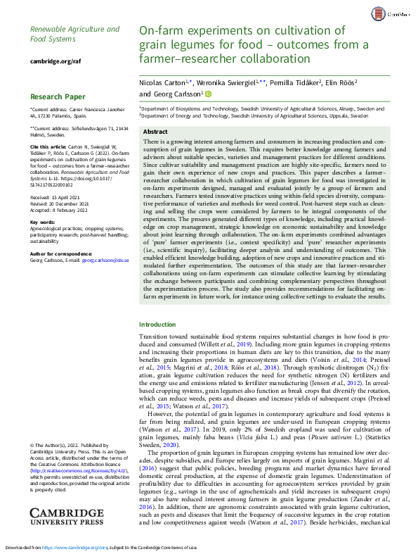 (PDF) On-farm experiments on cultivation of grain legumes for food ...