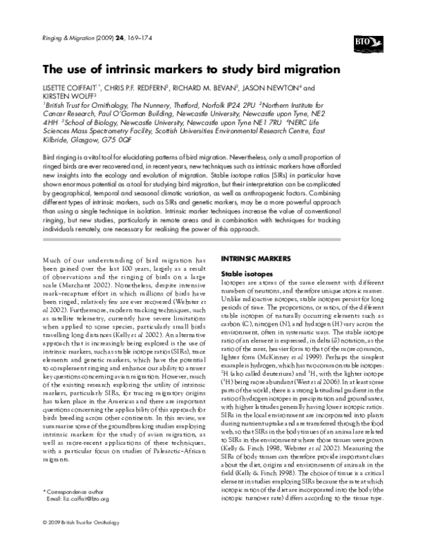 (PDF) The use of intrinsic markers to study bird migration
